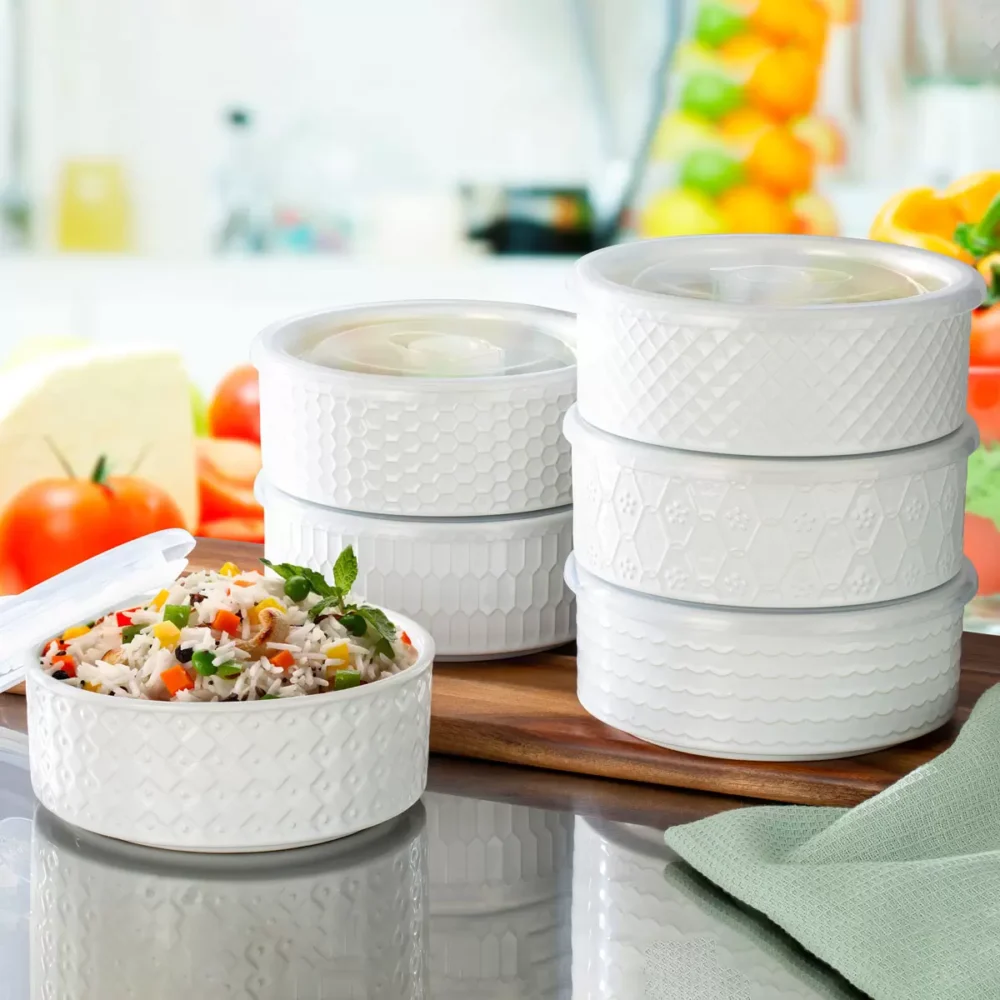 Signature Housewares Stoneware Bowls with Lids, 6 Pack
